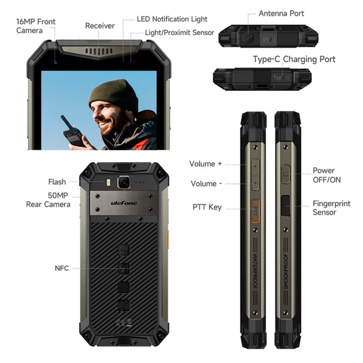 Celular Ulefone Armor 20WT Uso rudo 12GB/256GB Red 4G bateria 10850 mAh funcion Walkie-Talkie ...